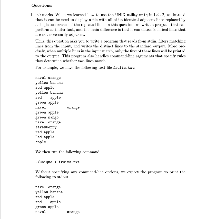  Solved C Program Question Tc Test Case Part Unique Fruitstxt 1 1