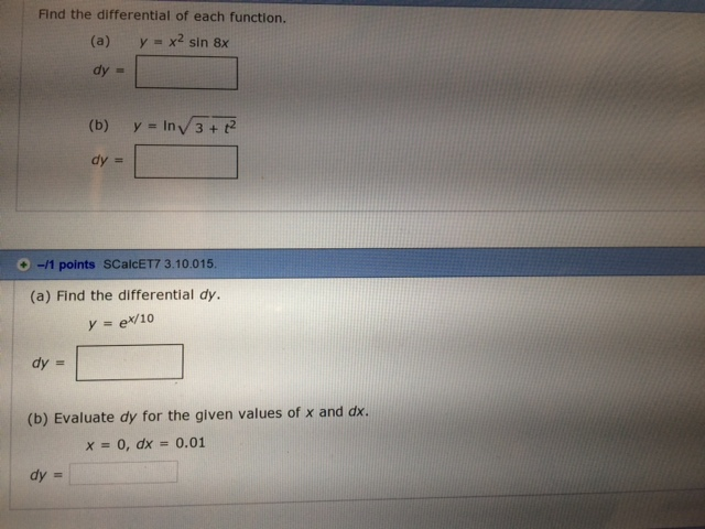 Solved Find the differential of each function. (a) y - x^2 | Chegg.com