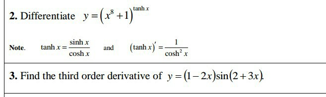 Solved tanh x 1 2. Differentiate y=(x" +1 sinhx Note, tanh x | Chegg.com