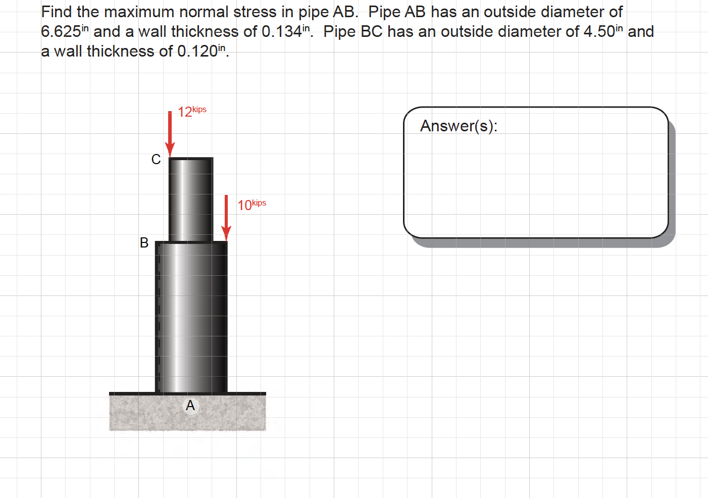 Solved Find the maximum normal stress in pipe AB. Pipe AB | Chegg.com