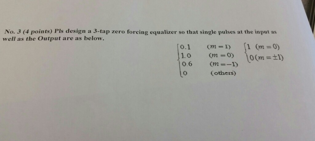 Design a 3-tap zero forcing equalizer so that single | Chegg.com