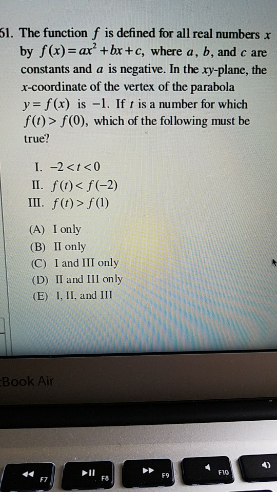 Solved 61. The function f is defined for all real numbers x | Chegg.com