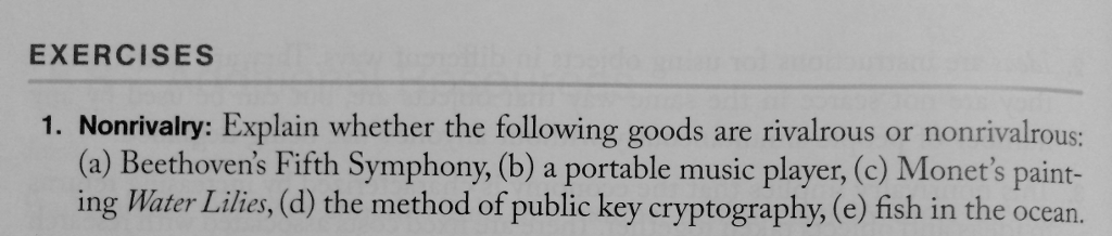 Solved EXERCISES 1. Nonrivalry: Explain whether the | Chegg.com