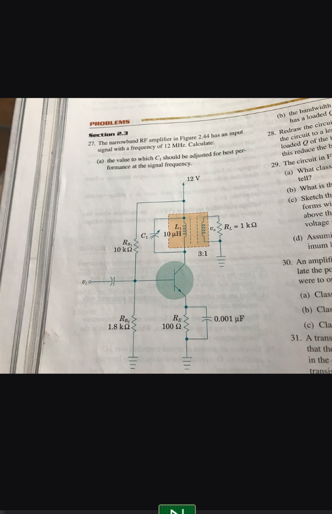 Solved PROBLEMS Section 2.3 27. The narrowband RF amplifier | Chegg.com