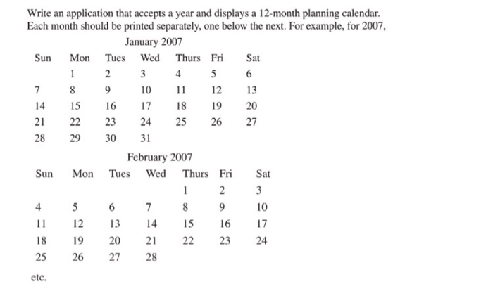 Solved Write an application that accepts a year and displays | Chegg.com