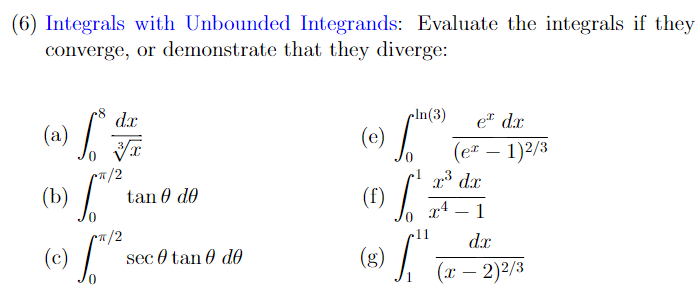 Solved (6) Integrals with Unbounded Integrands: Evaluate the | Chegg.com