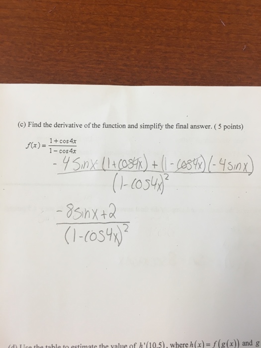 Solved Find the derivative of the function and simplify the | Chegg.com