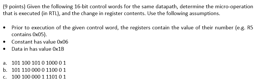 (9 points) Given the following 16-bit control words | Chegg.com