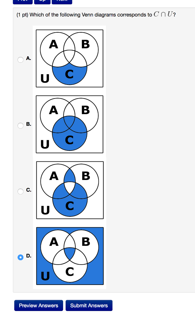 Solved Which of the following Venn diagrams corresponds to C | Chegg.com