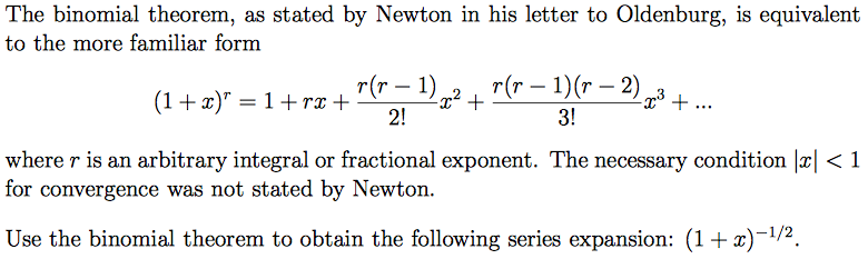 Solved The binomial theorem, as stated by Newton in his | Chegg.com