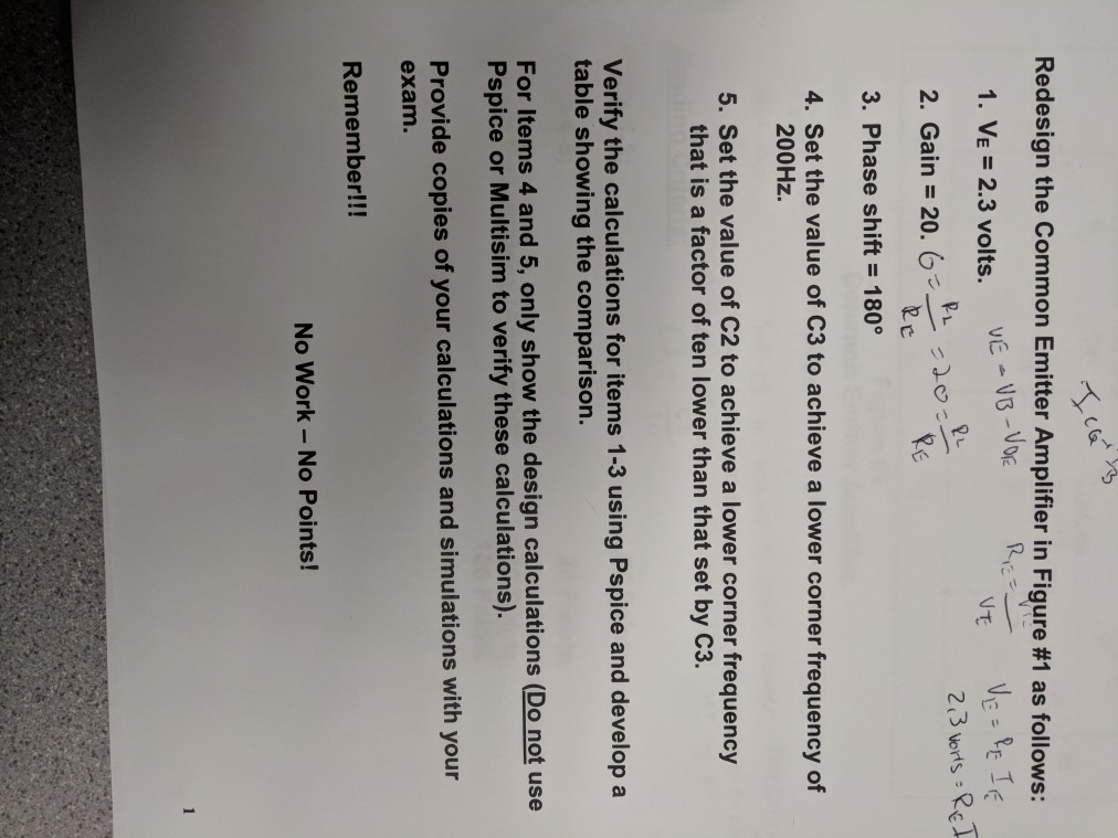 Solved CG Redesign the Common Emitter Amplifier in Figure #1 | Chegg.com