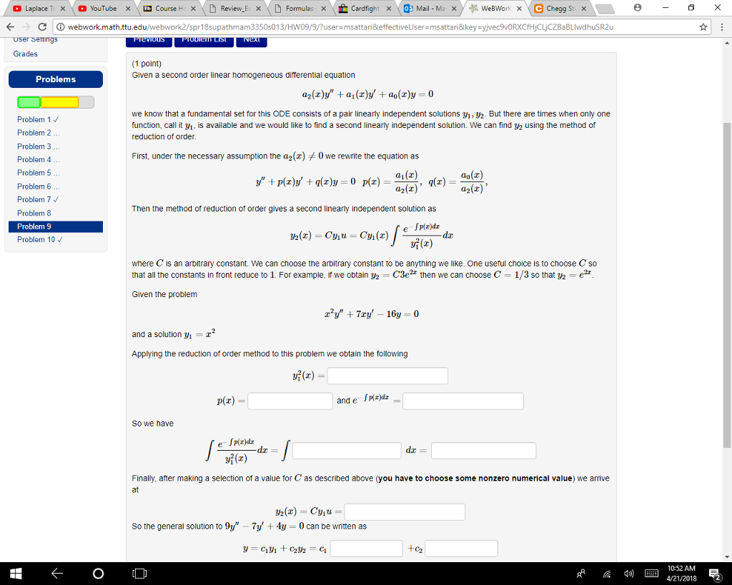 Solved Review E X C webwork.math.ttu.e r1 8supathmam3350s01 | Chegg.com