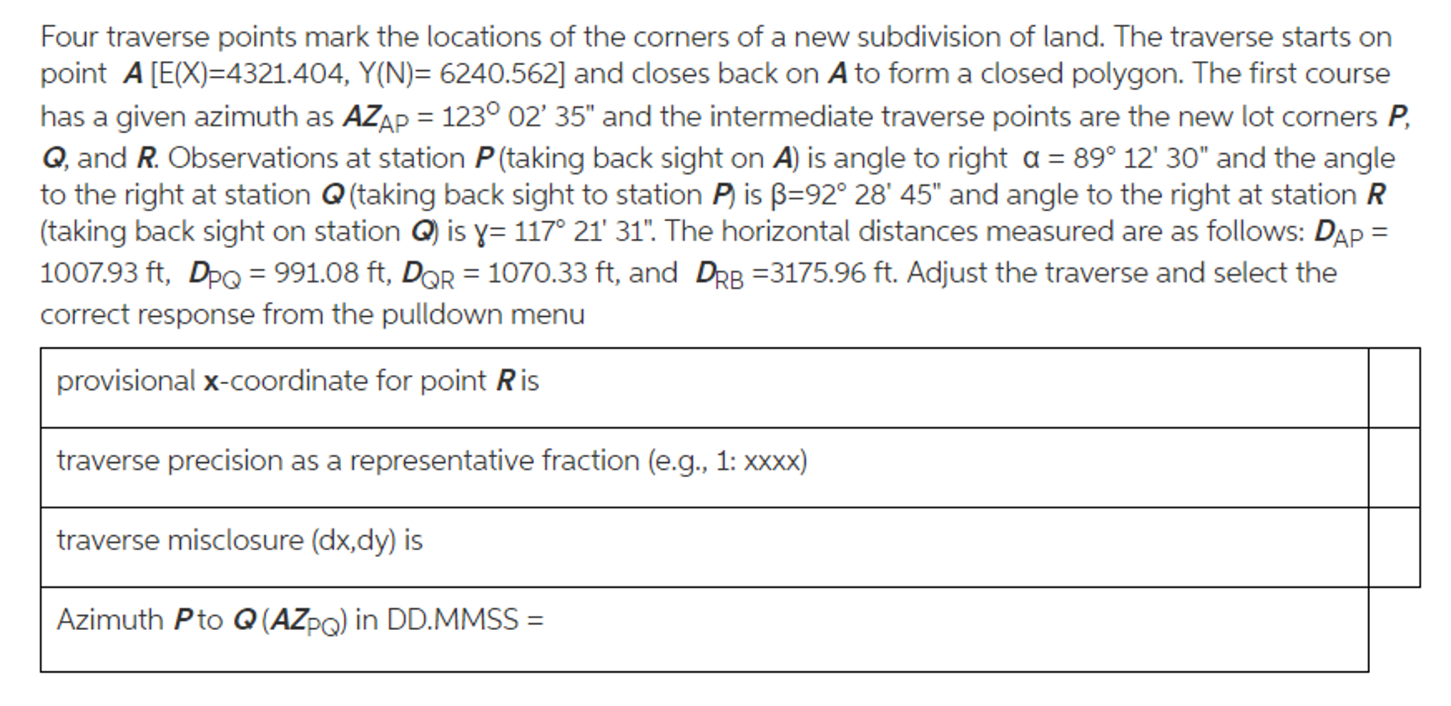 Solved Four traverse points mark the locations of the | Chegg.com