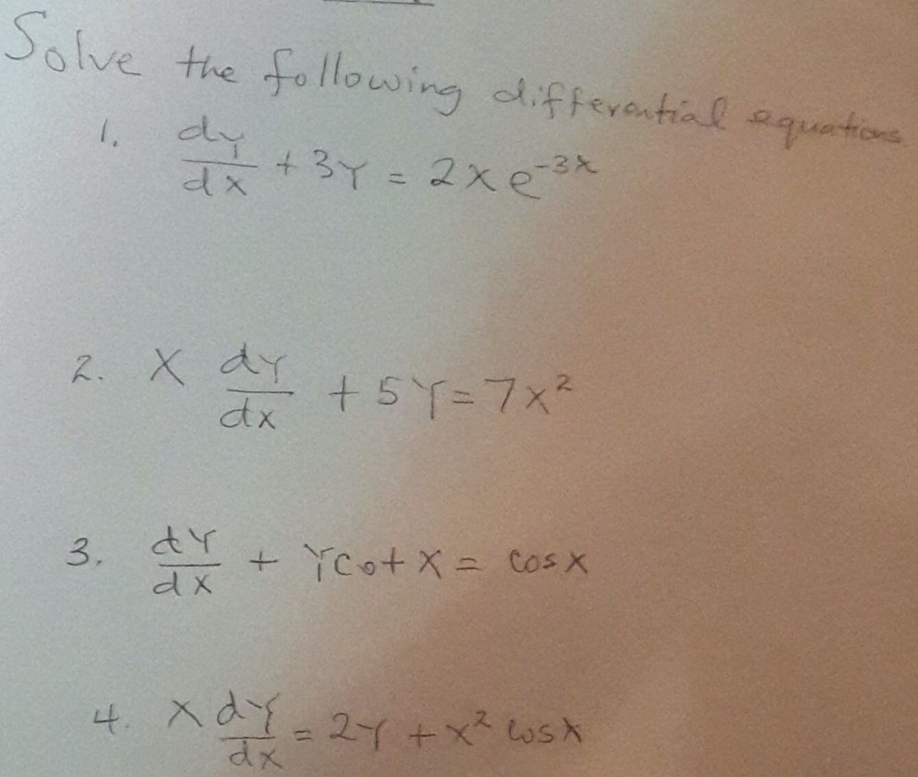 Solved Solve the following differential equations dy/dx | Chegg.com