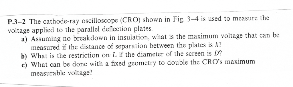 Solved P.3-2 The cathode-ray oscilloscope (CRO) shown in | Chegg.com