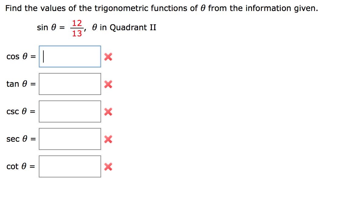 Solved Find the values of the trigonometric functions of | Chegg.com