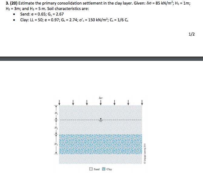 Solved 3(20) Estimate the primary consolidation settlement | Chegg.com