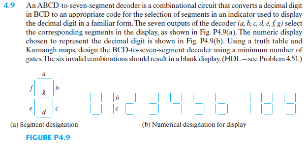 Solved 4.9 An ABCD-to-seven-segment decoder is a | Chegg.com