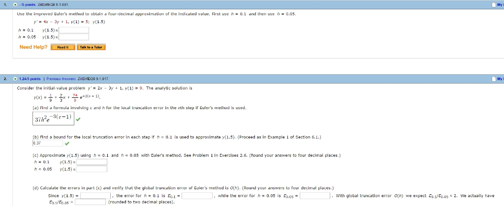 Use The Improved Eulers Method To Obtain A