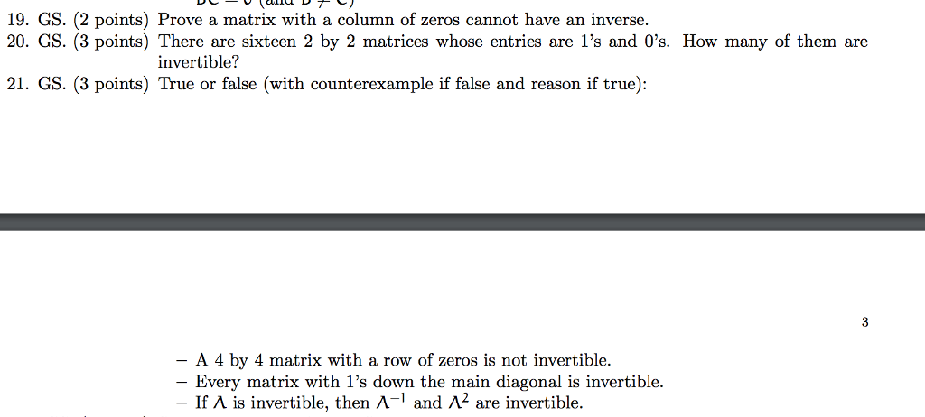 Solved Prove A Matrix With A Column Of Zeros Cannot Have An 