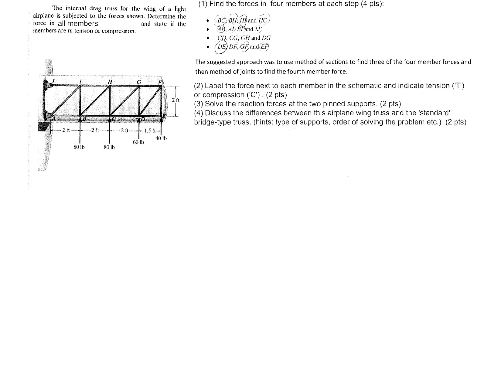 Solved The internal drag truss for the wing of a light | Chegg.com
