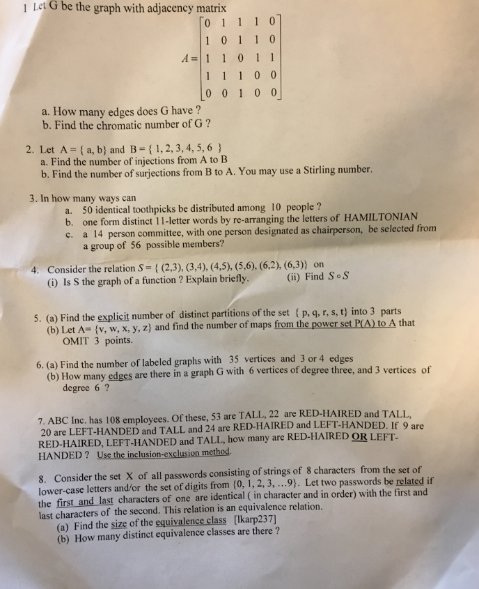 Solved 1 Let G be the graph with adjacency matrix 01 1 1 0] | Chegg.com