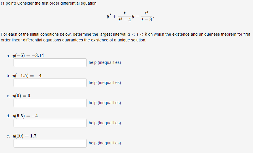 Solved (1 point) Consider the first order differential | Chegg.com