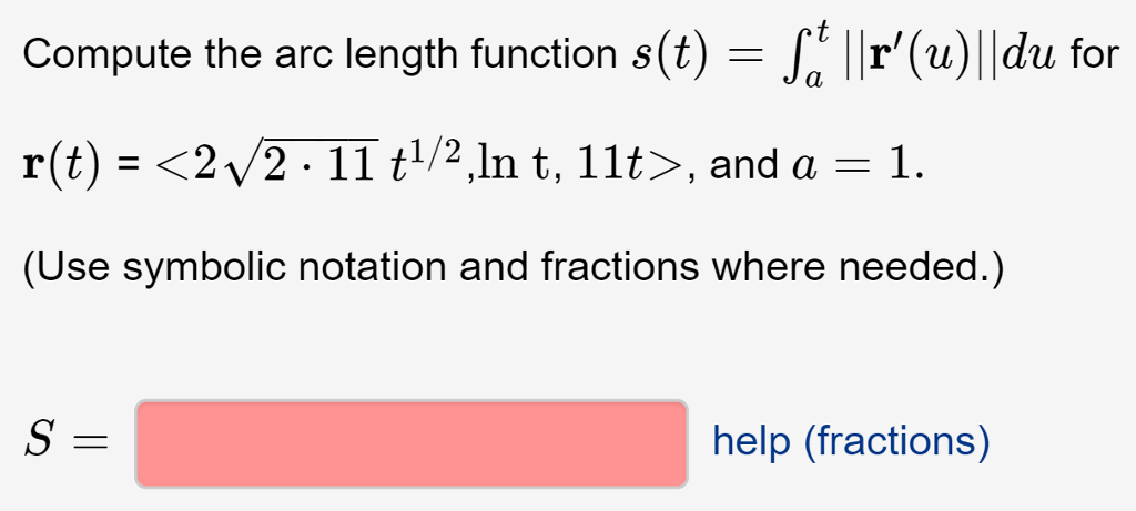 Solved Compute the arc length function s(t) = integral from | Chegg.com