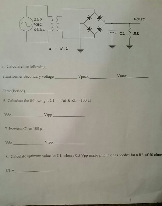 Solved Transformer Secondary voltage Calculate the following | Chegg.com