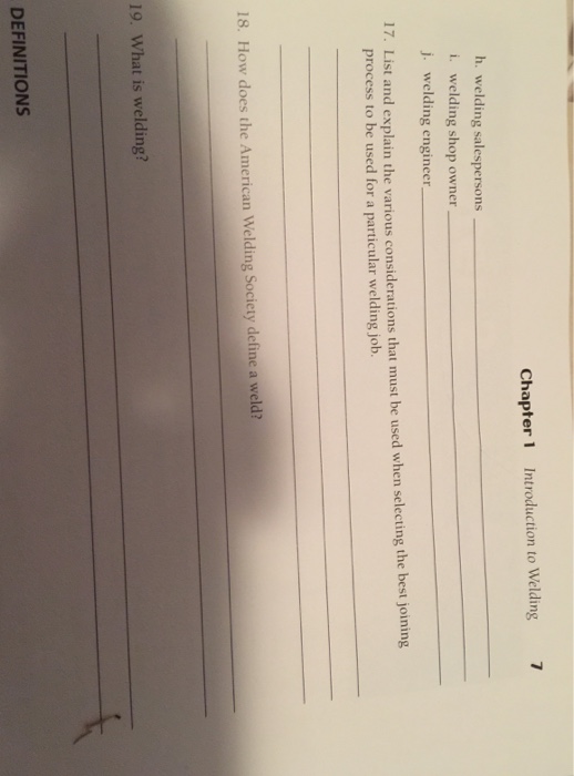 Solved Chapter 1 Introduction to Welding 7 h. welding | Chegg.com