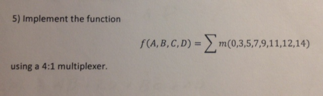 Solved: Implement The Function F(A, B, C, D) = Sigma M(0, ... | Chegg.com