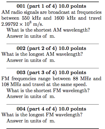 Solved 001 (part 1 of 4) 10.0 points AM radio signals are | Chegg.com