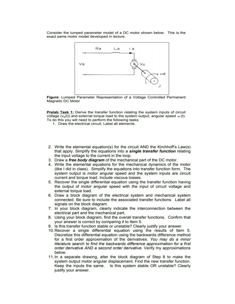 Solved Consider the lumped parameter model of a DC motor | Chegg.com