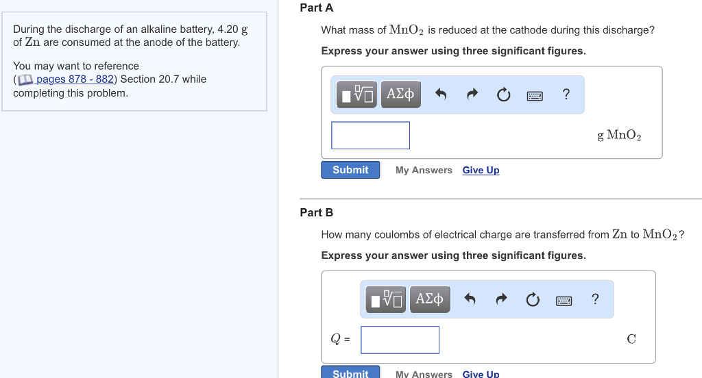 Solved Part A What mass of MnO2 is reduced at the cathode | Chegg.com