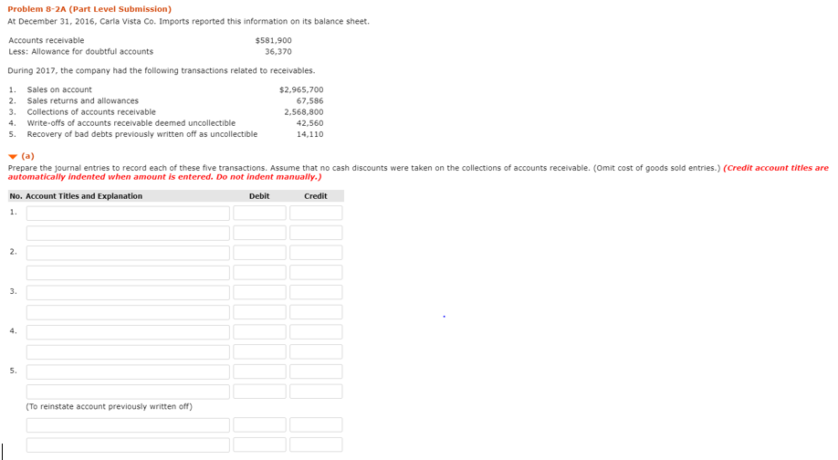 Solved Problem 8-2A (Part Level Submission) At December 31, | Chegg.com