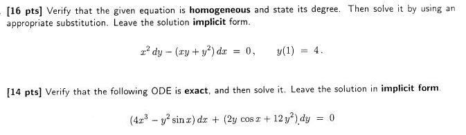 Solved [16 pts] Verify that the given equation is | Chegg.com