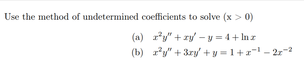 Solved Use the method of undetermined coefficients to solve | Chegg.com