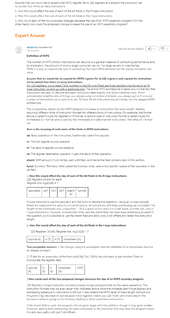 (Solved) : Assume Would Like Expand Mips Register File 128 Registers ... (Solved) : Assume Would Like Expand Mips Register File 128 Registers ...