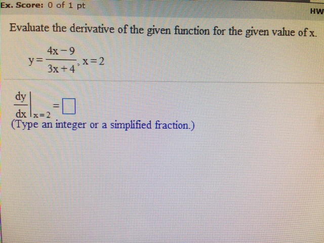 Solved Evaluate the derivative of the given function for the | Chegg.com