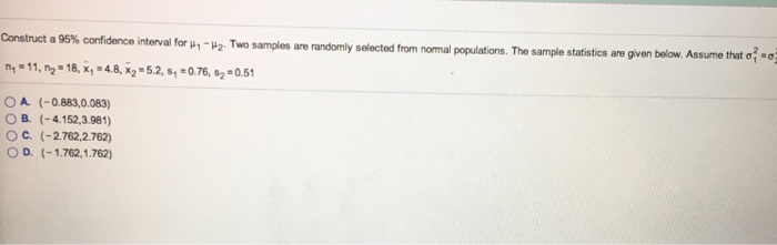 Solved Construct a 95% confidence interval for H2 Two | Chegg.com