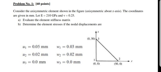 Solved Problem No. 1: [60 points] Consider the axisymmetric | Chegg.com