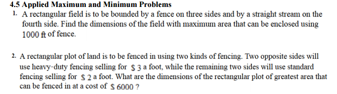 Solved 4.5 Applied Maximum and Minimum Problems 1. A | Chegg.com