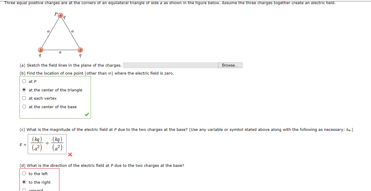 Solved Three equal positive charges are at the corners of an | Chegg.com