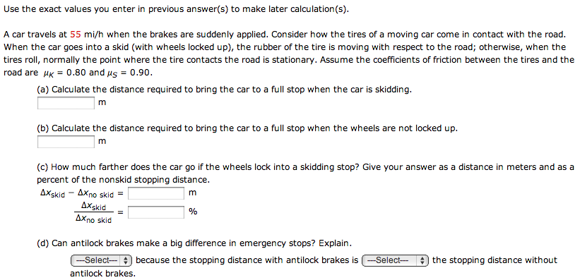 Solved Use the exact values you enter in previous answer(s) | Chegg.com