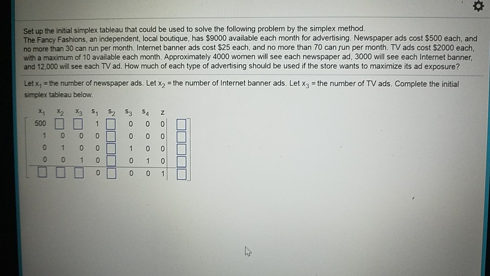 Solved Set Up The Initial Simplex Tableau That Could Be Used 