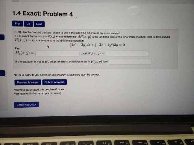 Solved 1.4 Exact: Problem 4 Prev UpNext (1 pt) Use the mixed | Chegg.com