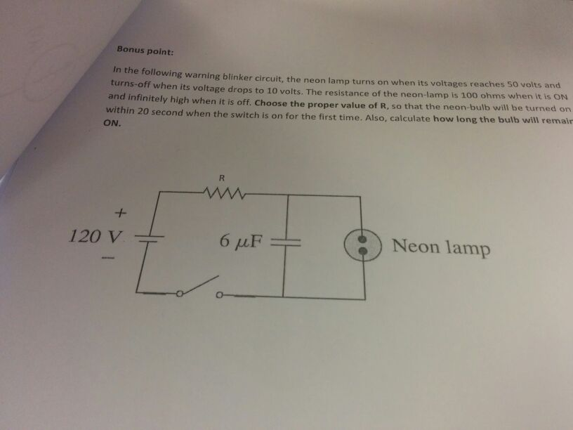 Solved In the following warning blinker circuit, the neon | Chegg.com