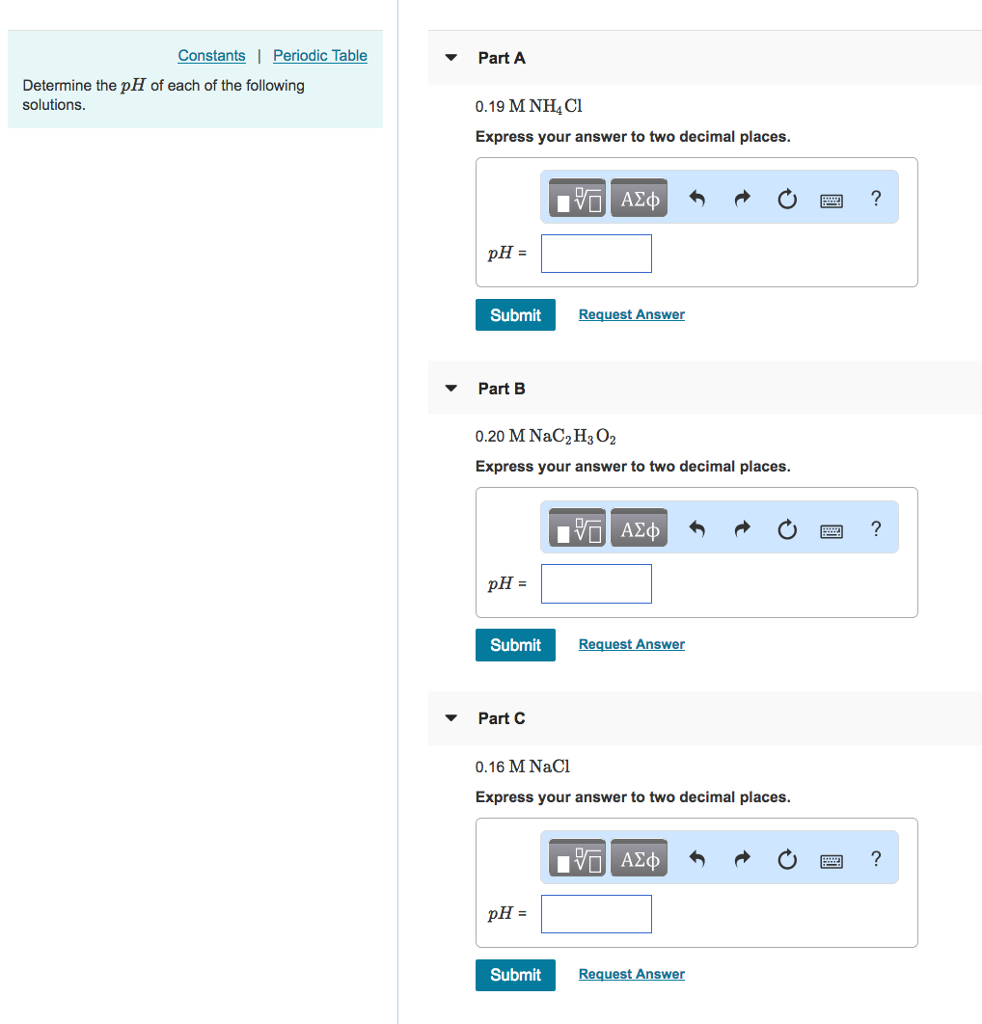 Solved Constants|Periodic Table Part A Determine the pH of | Chegg.com