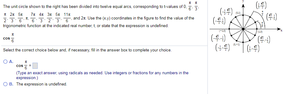 Solved ($9) 1 13 The unit circle shown to the right has been | Chegg.com
