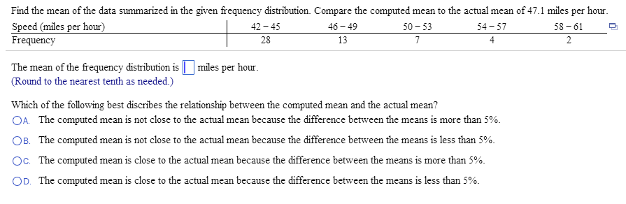 Solved Find the mean of the data summarized in the given | Chegg.com
